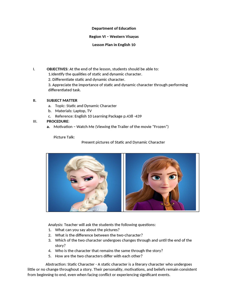English 10 Lesson on Character Types | PDF | Lesson Plan | Motivation
