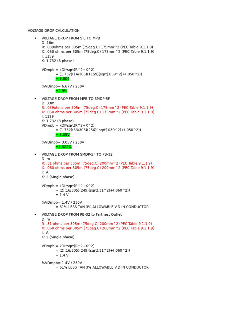 Voltage Drop Calculation Overview | PDF
