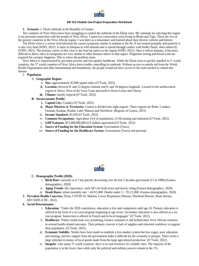 IHP 501 Module 1 Project Preparation Worksheet | PDF | Guinea | Human ...