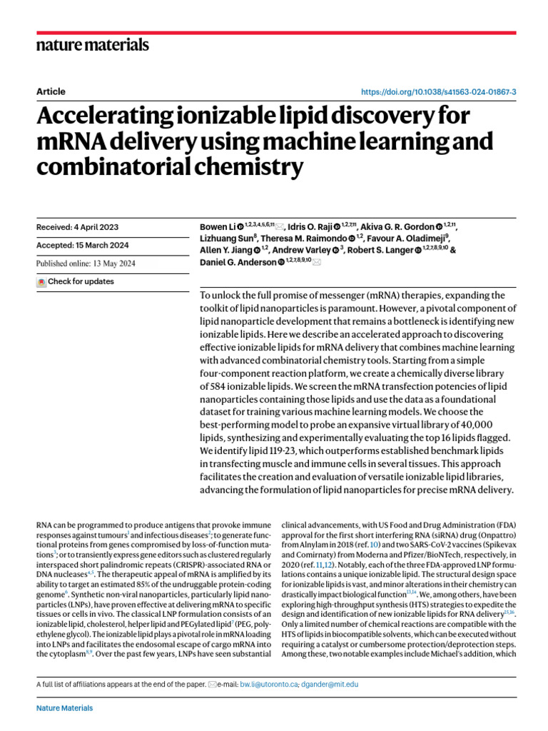 Accelerating Ionizable Lipid Discovery | PDF | Small Interfering Rna ...