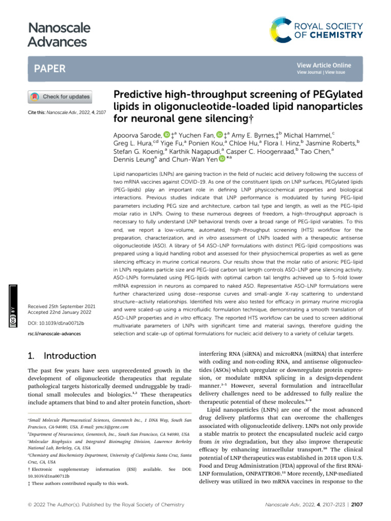 Predictive High-Throughput Screening of PEGylated | PDF ...