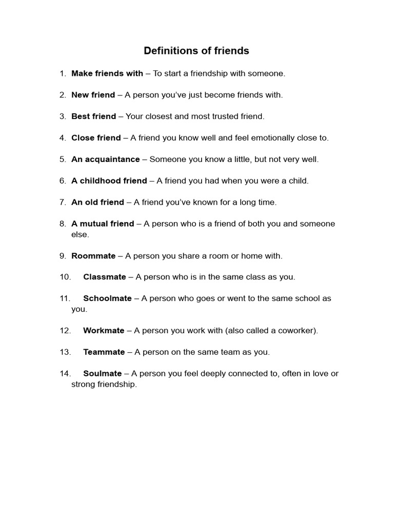 Types of Friendships Defined | PDF