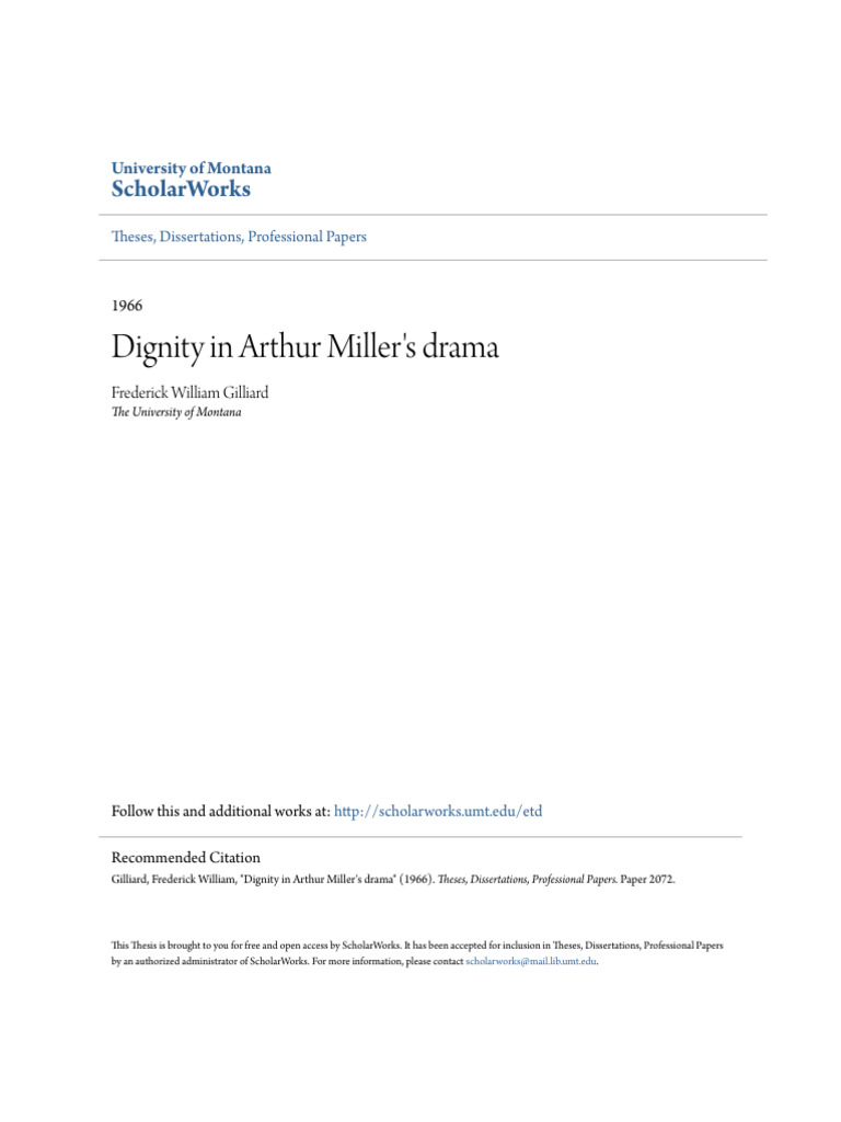 Dignity in Arthur Millers Drama | PDF | Thesis
