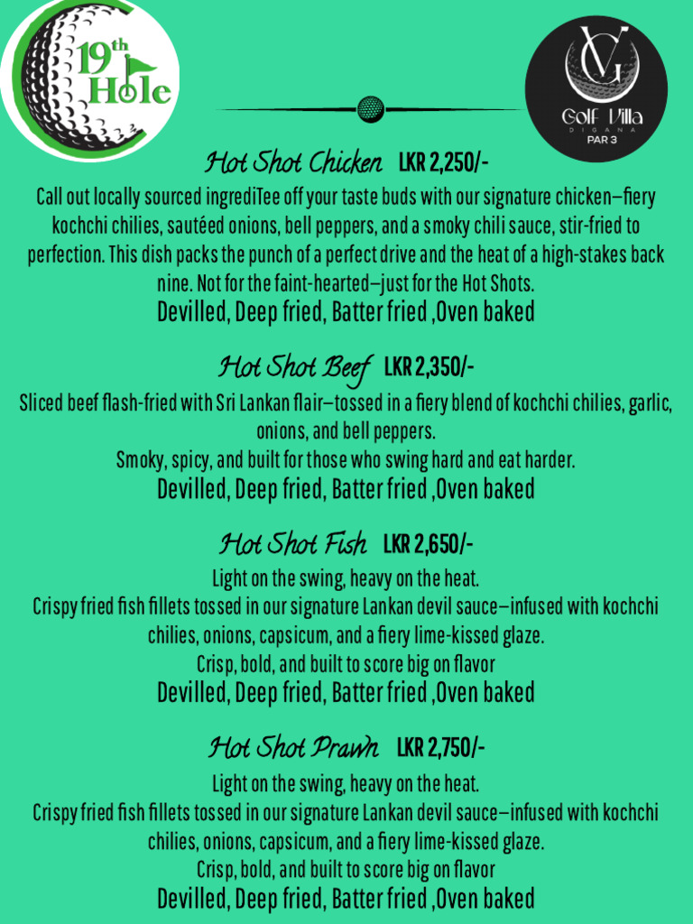 Hot Shot Menu: Spicy Golf Club Dishes | PDF