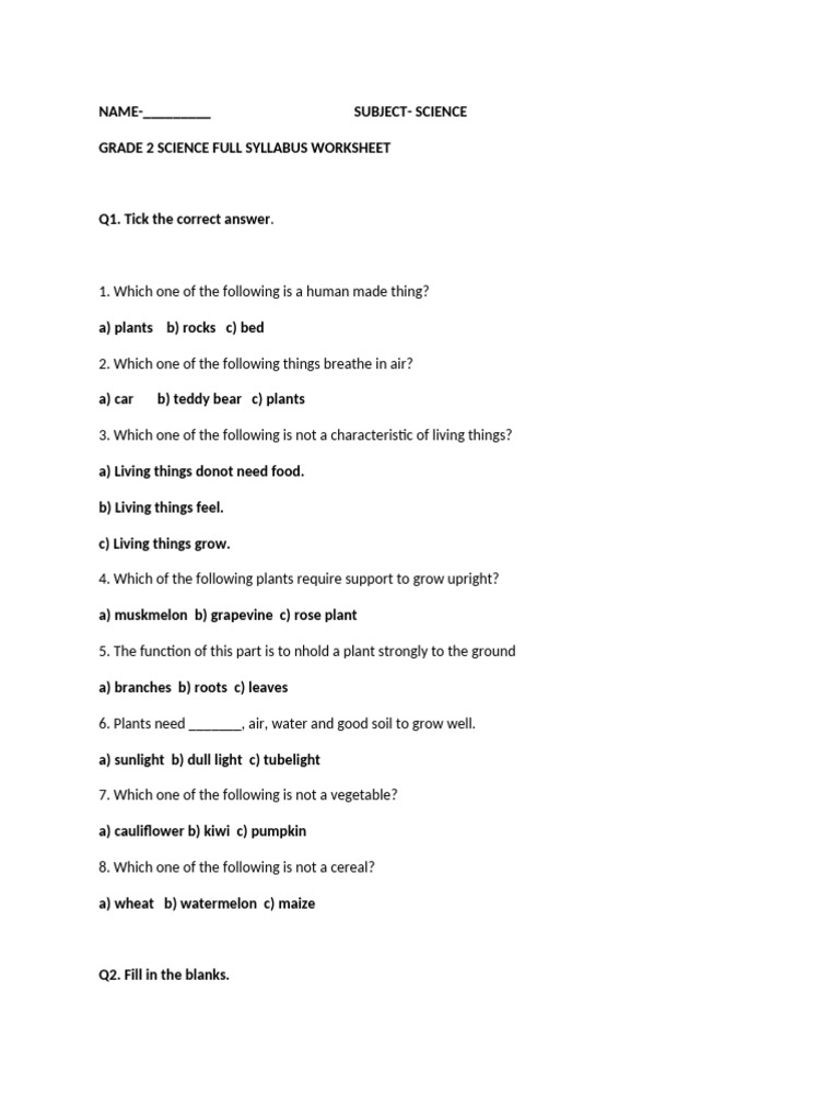 Alisha Science Worksheet 2 | PDF | Plants | Botany