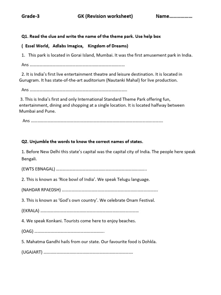GK Worksheet g3 | PDF
