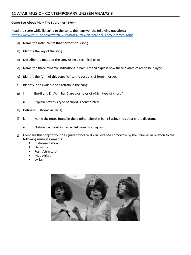 ATAR Music Analysis: The Supremes' Song | PDF