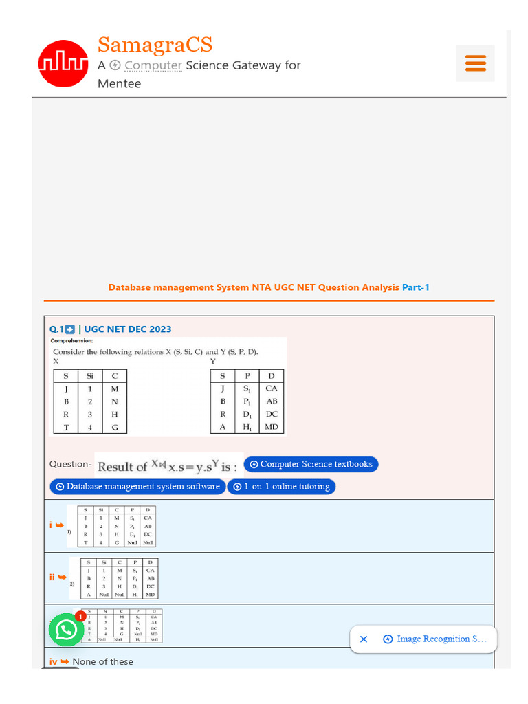Samagracs Com Database Management System Nta Ugc Net Question Analysis - Noamp Av... | PDF ...