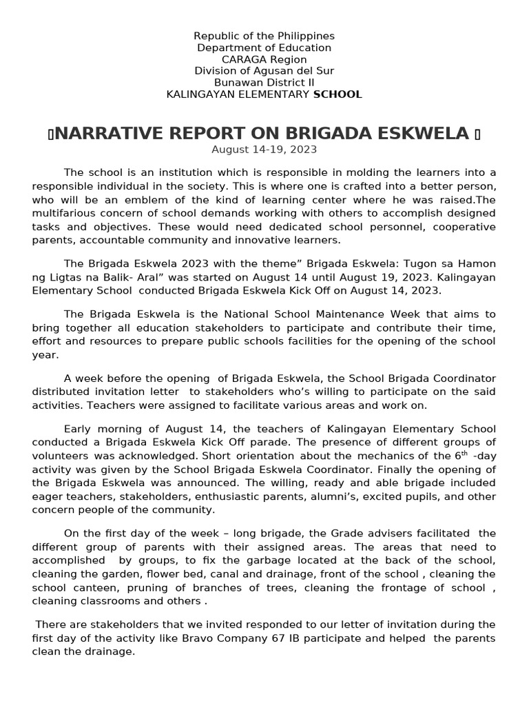 Narrative, Solicitation, Invitation Report On Brigada 2025 | PDF | Teachers | Learning