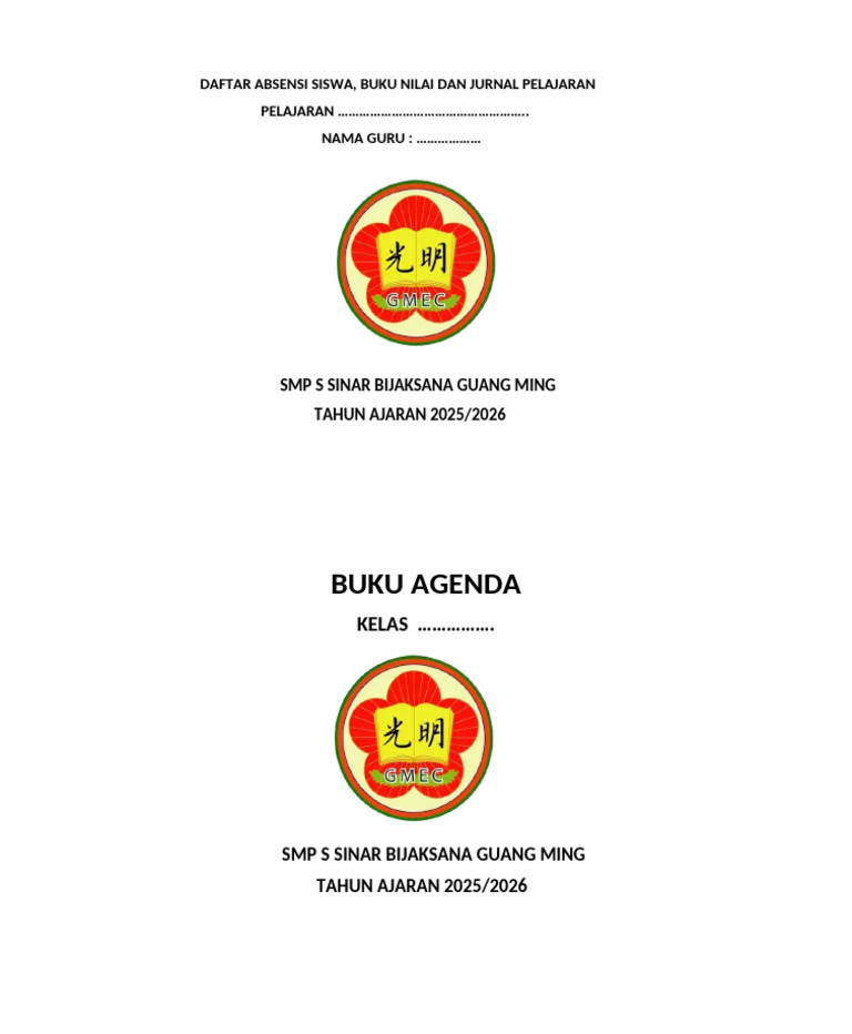 Cover Absensi, Buku Nilai Dan Batas Pelajaran | PDF