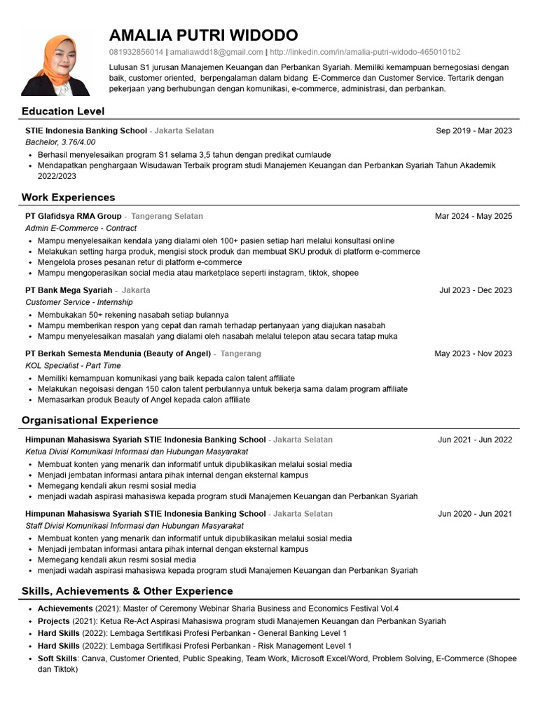 CV Amalia Putri Widodo | PDF