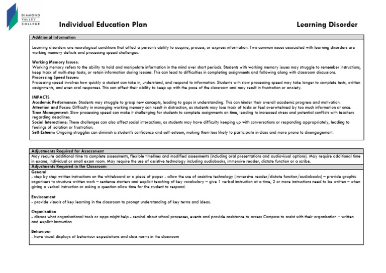 Working Memory & Processing Speed IEP | PDF | Learning Disability | Memory