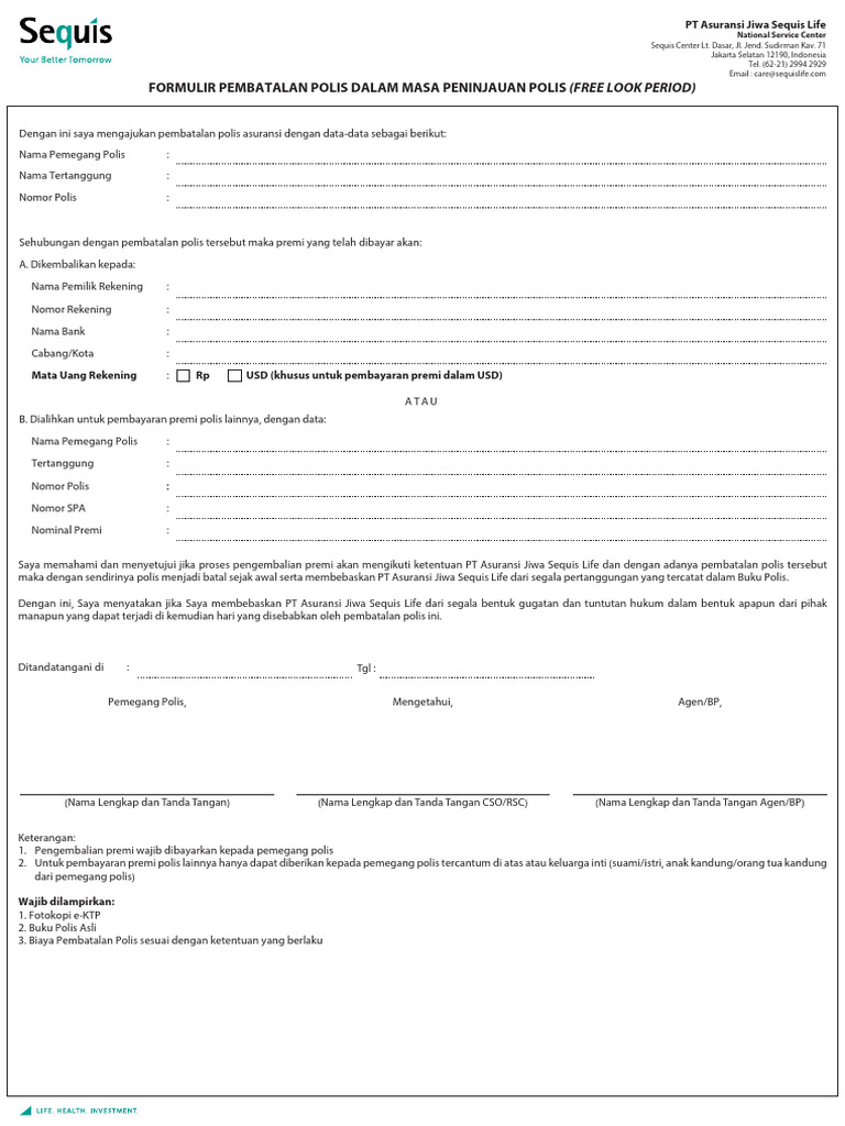 Formulir Permohonan Pembatalan Polis - 082023 | PDF