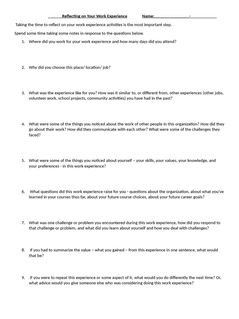 Reflecting On Your Work Experience | PDF