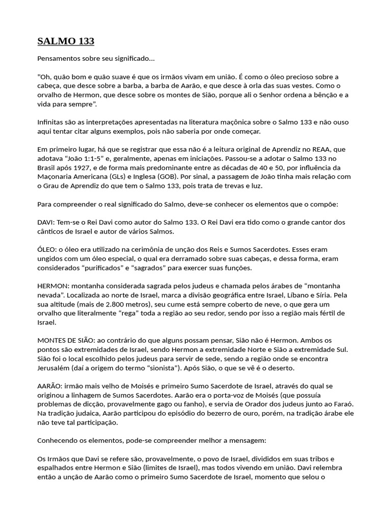 SALMO 133 texto | PDF | Aarão | Davi