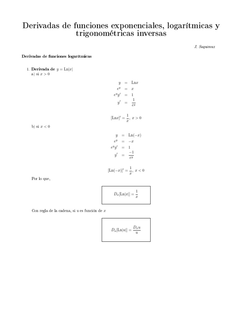 Fórmulas de Derivadas Exps y Logs | PDF | Matemáticas discretas | Relaciones matematicas
