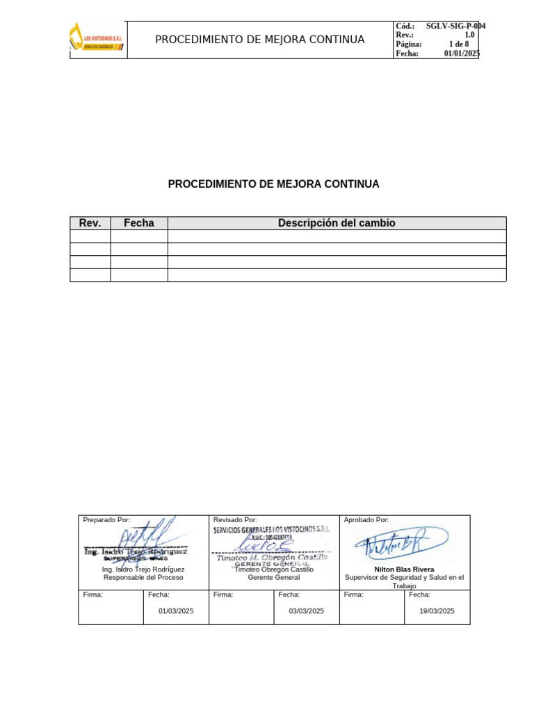 SGLV-SIG-P-004 Procedimiento de Mejora Continua | PDF | Evaluación ...