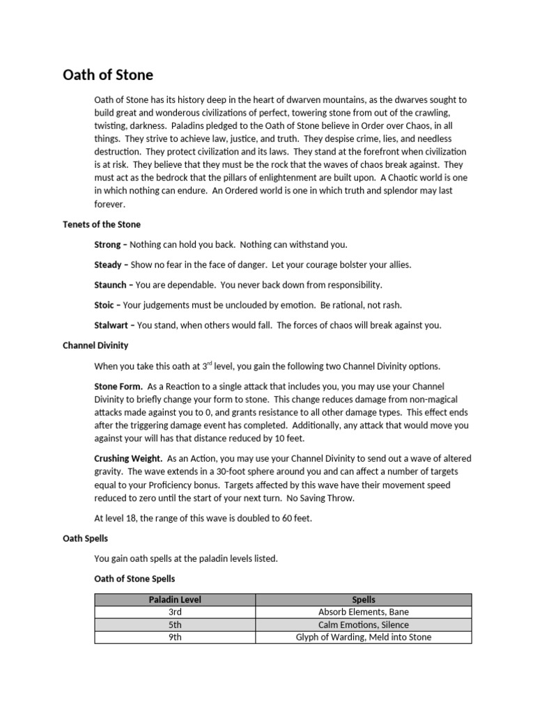Oath of Stone for Paladins in 5E | PDF | Dwarf (Dungeons & Dragons)