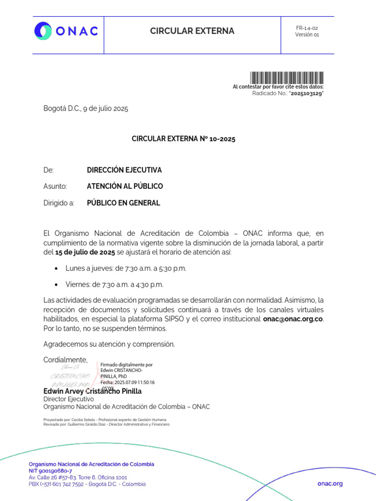 Circular Externa #10 2025 Atencion Al Publico ECP | PDF