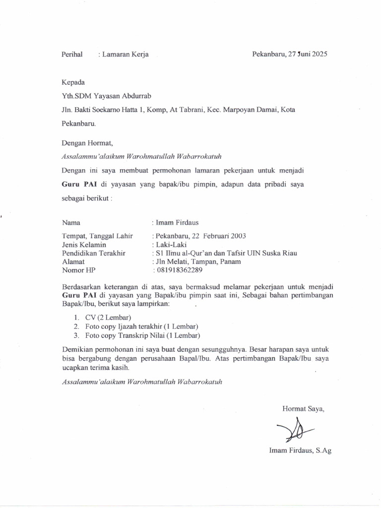 Scan Surat Lamaran Abdurab | PDF
