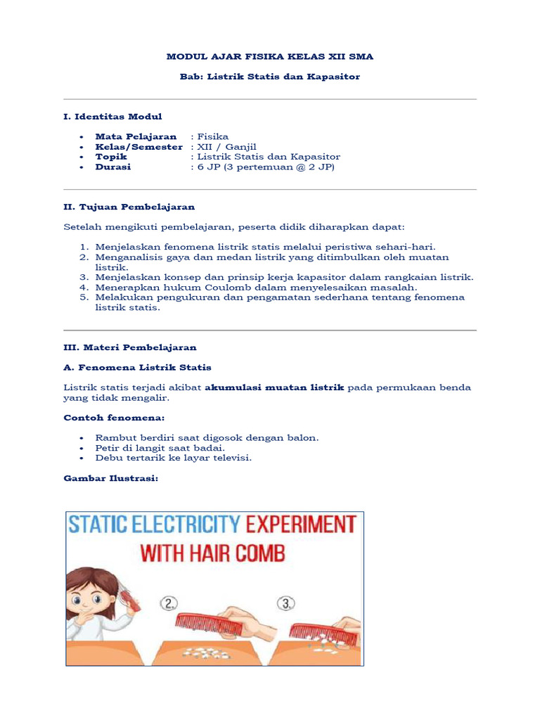 Modul Ajar Fisika: Listrik Statis & Kapasitor | PDF