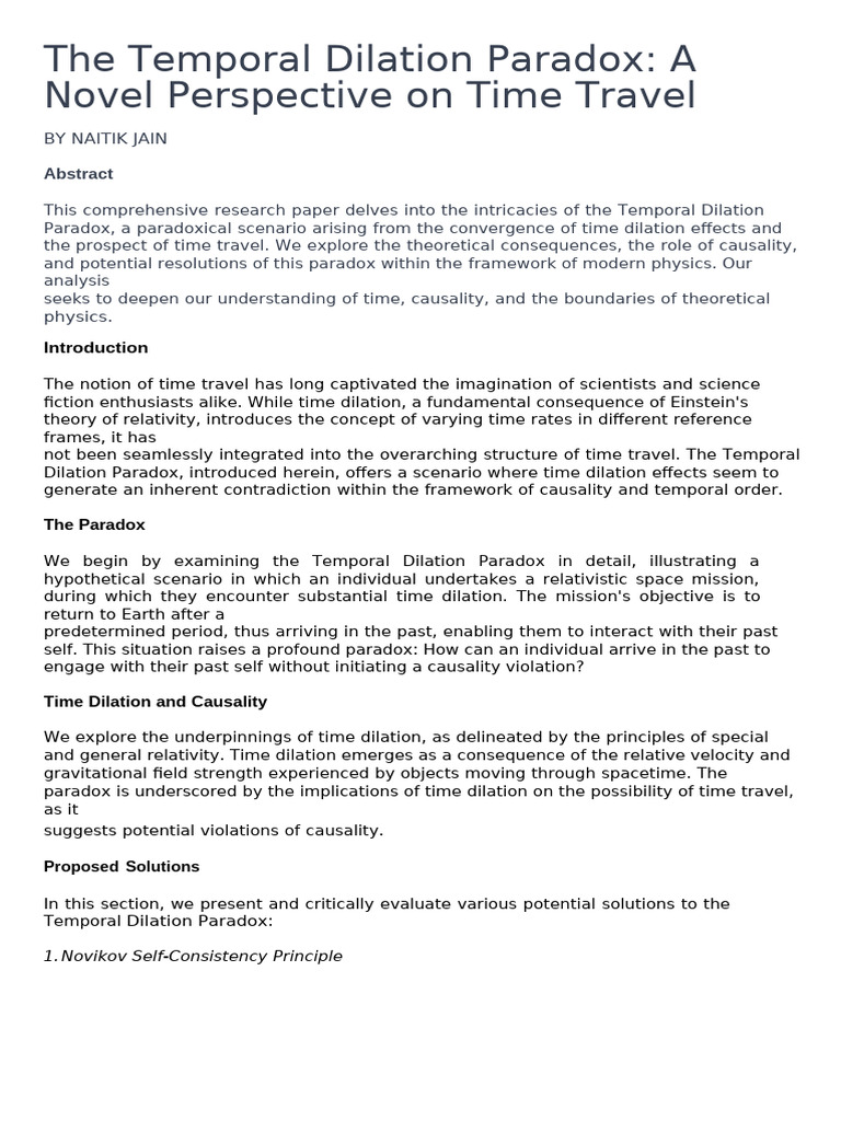 The Temporal Dilation Paradox A Novel Perspective on Time Travel | PDF ...