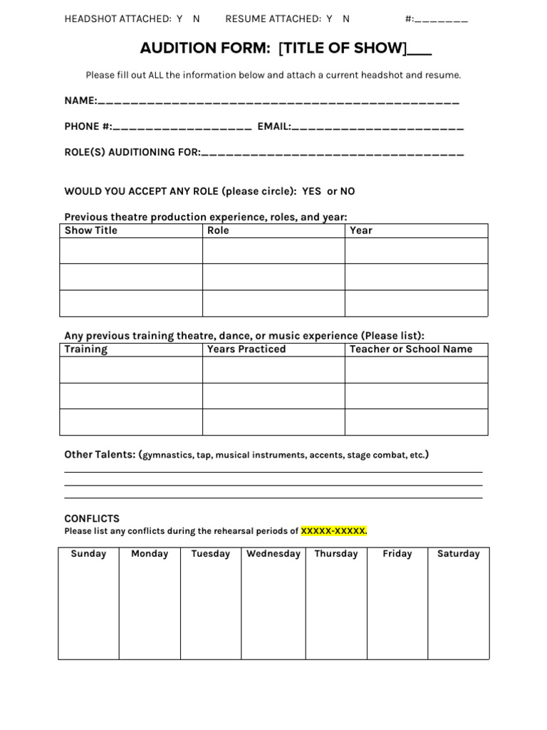 Audition Form Template | PDF