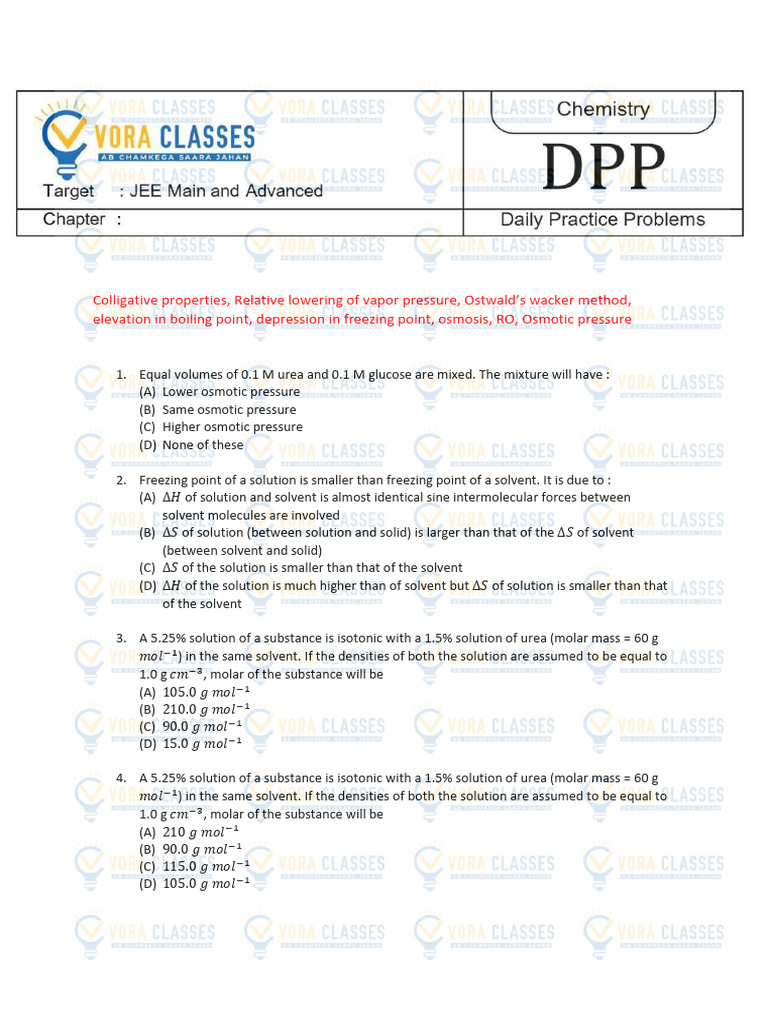 Dilute Solution - DPP 3 Question | PDF | Water | Osmosis