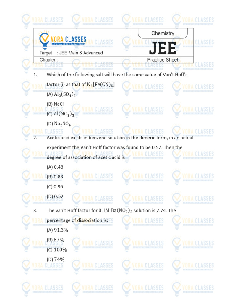 Dilute Solution Practice Sheet Level 1 | PDF | Distillation | Chemistry