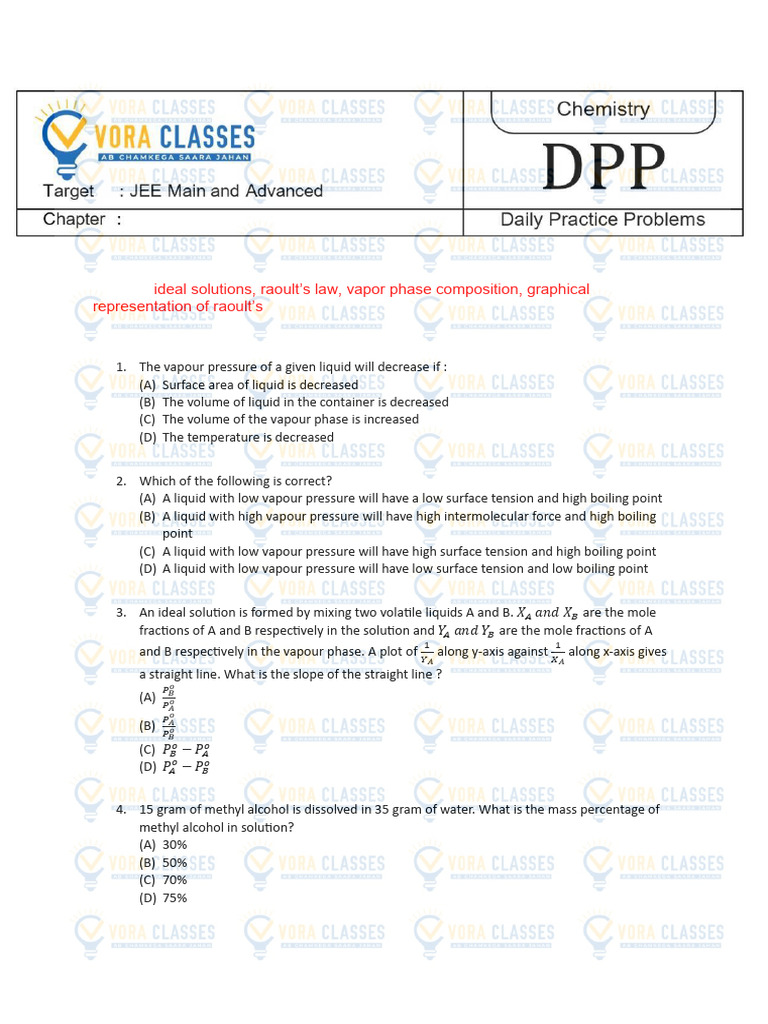 Dilute Solution - DPP 1 - Question | PDF | Vapor | Distillation