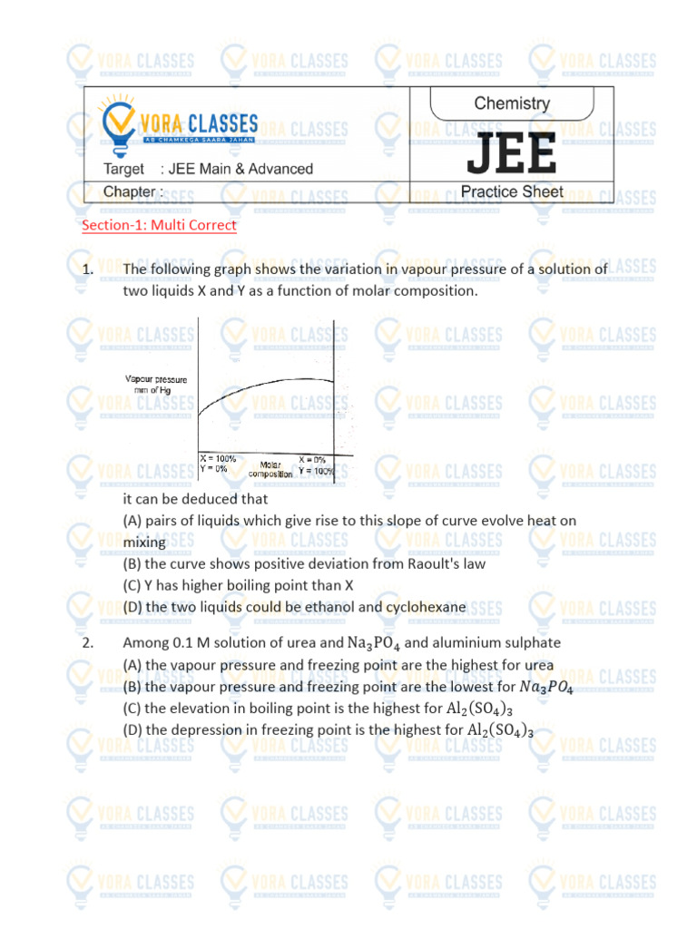 Dilute Solution - Practise Sheet - Level 2 | PDF | Chemistry | Thermodynamic Properties