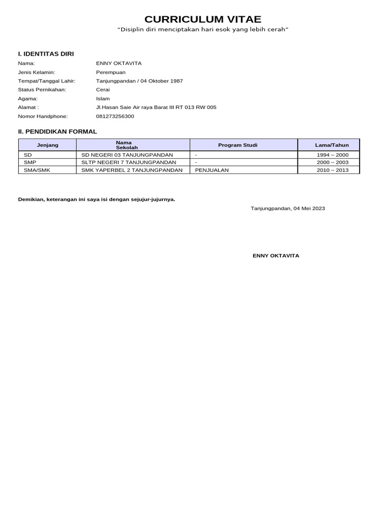 Curiculum Vitae Enny | PDF