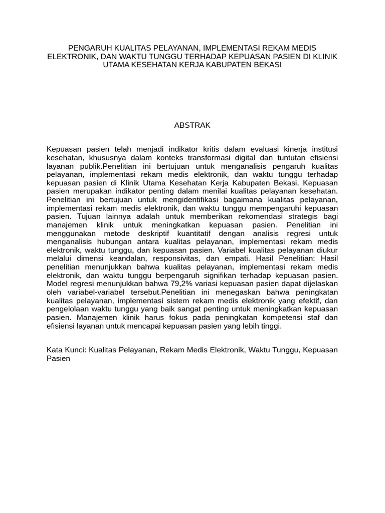 Pengaruh Kualitas Layanan pada Kepuasan Pasien | PDF
