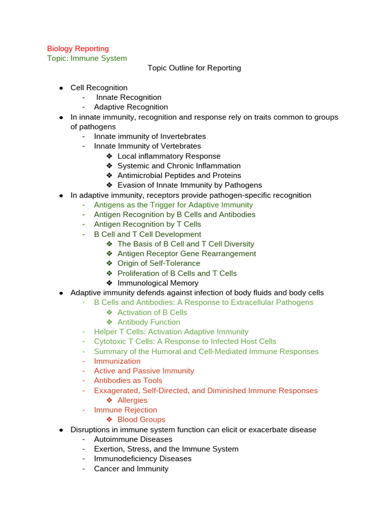 Biology Reporting - Outline | PDF | Immune System | Adaptive Immune System
