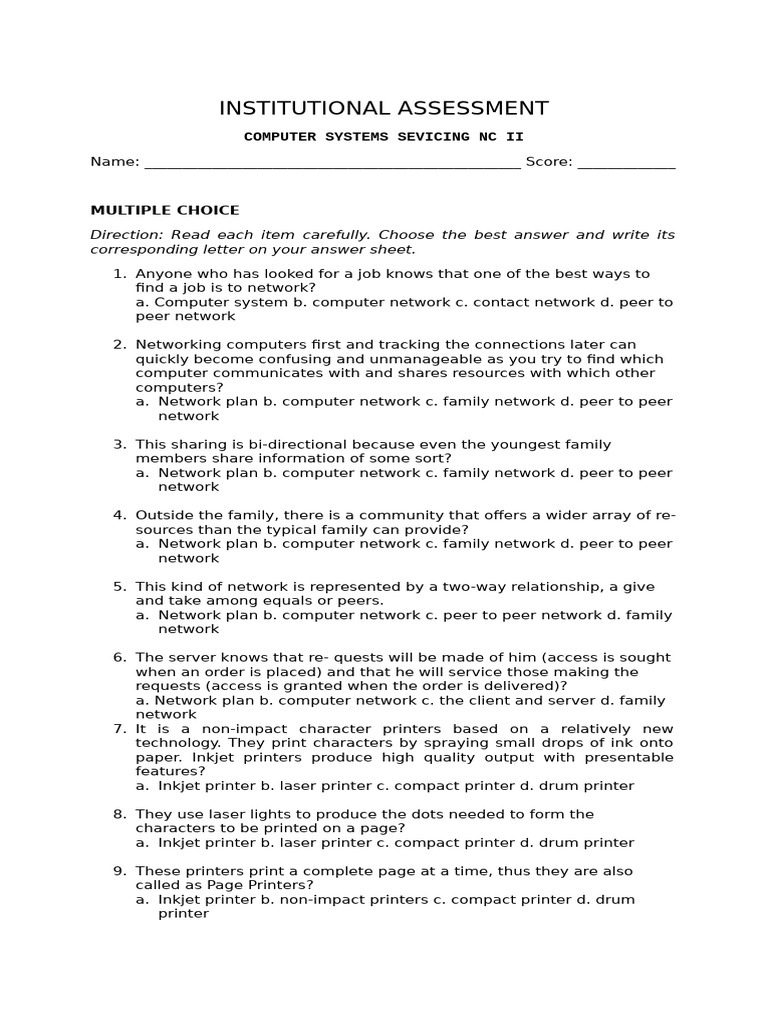Institutuinal Assessment Coc 1 | PDF | Printer (Computing) | Hard Disk Drive