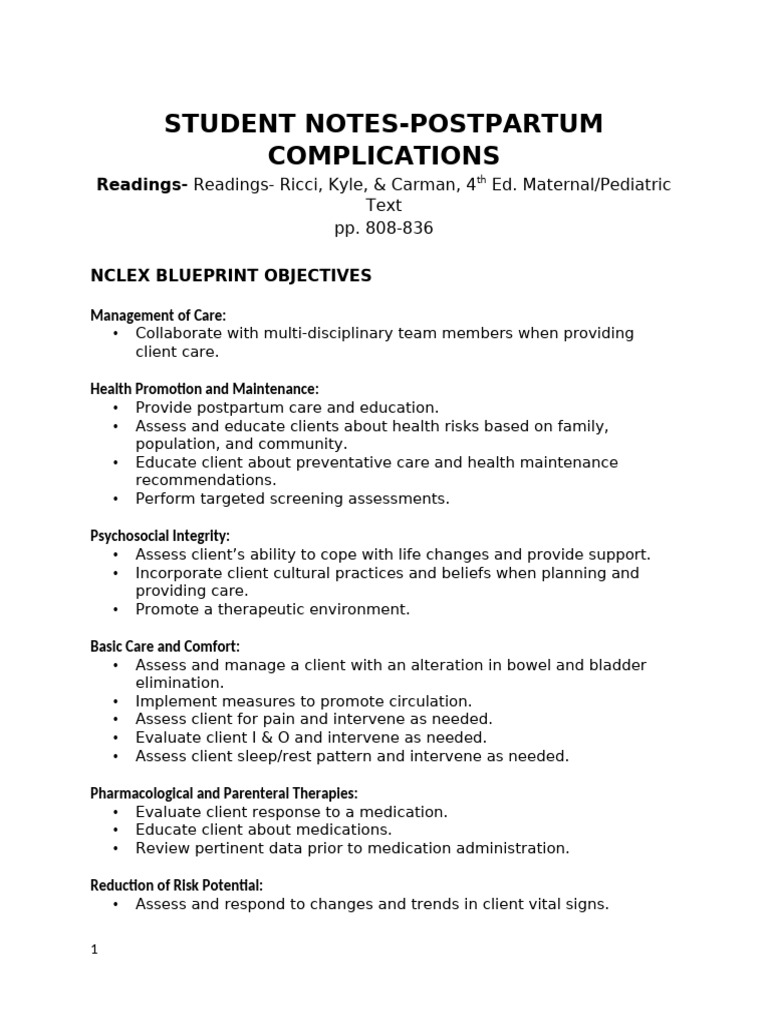 Postpartum Complications Overview | PDF | Postpartum Depression | Postpartum Period
