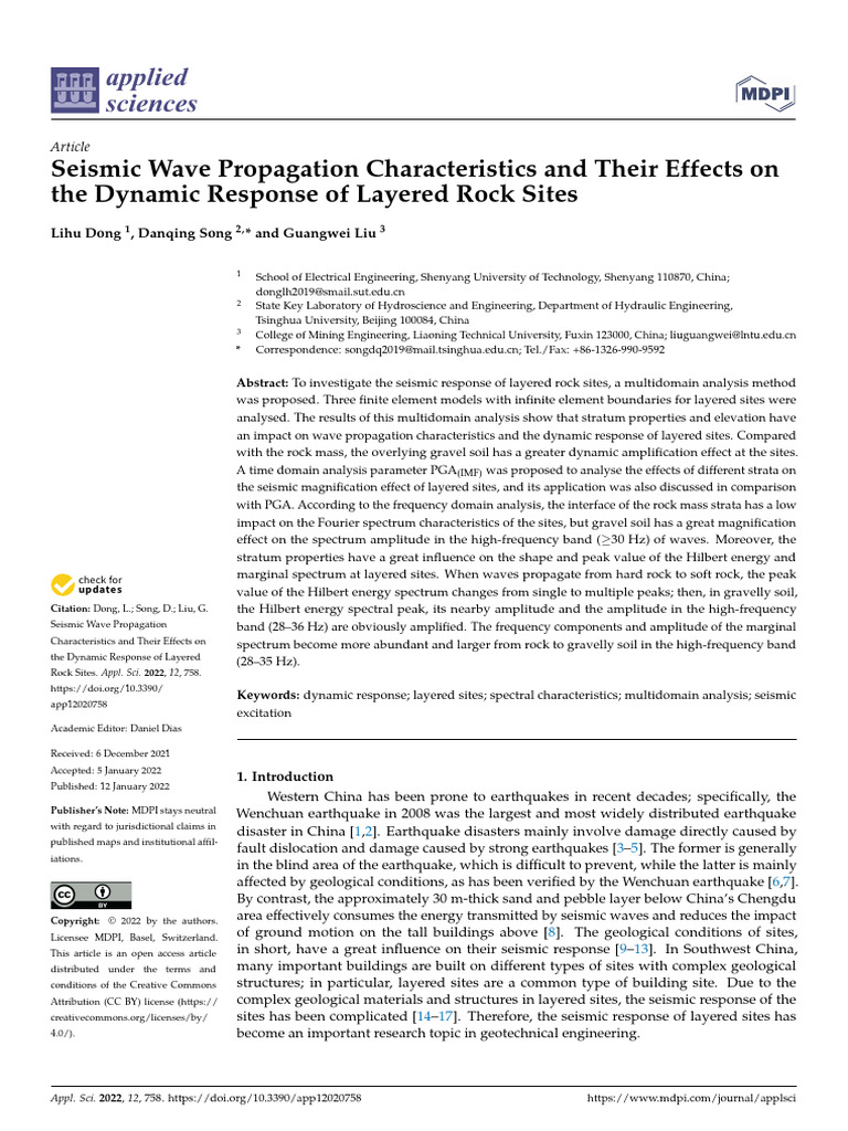 Dong Et Al. - 2022 - Seismic Wave Propagation Characteristics and Their | PDF | Earthquakes | Waves