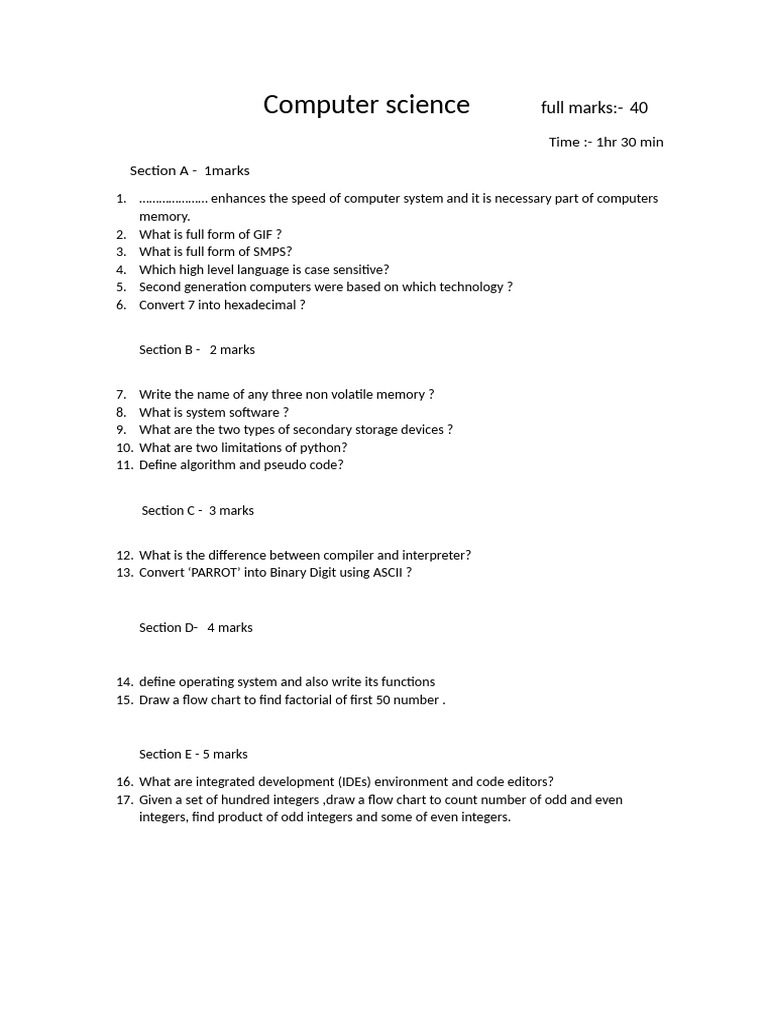 Computer Science Full Marks | PDF