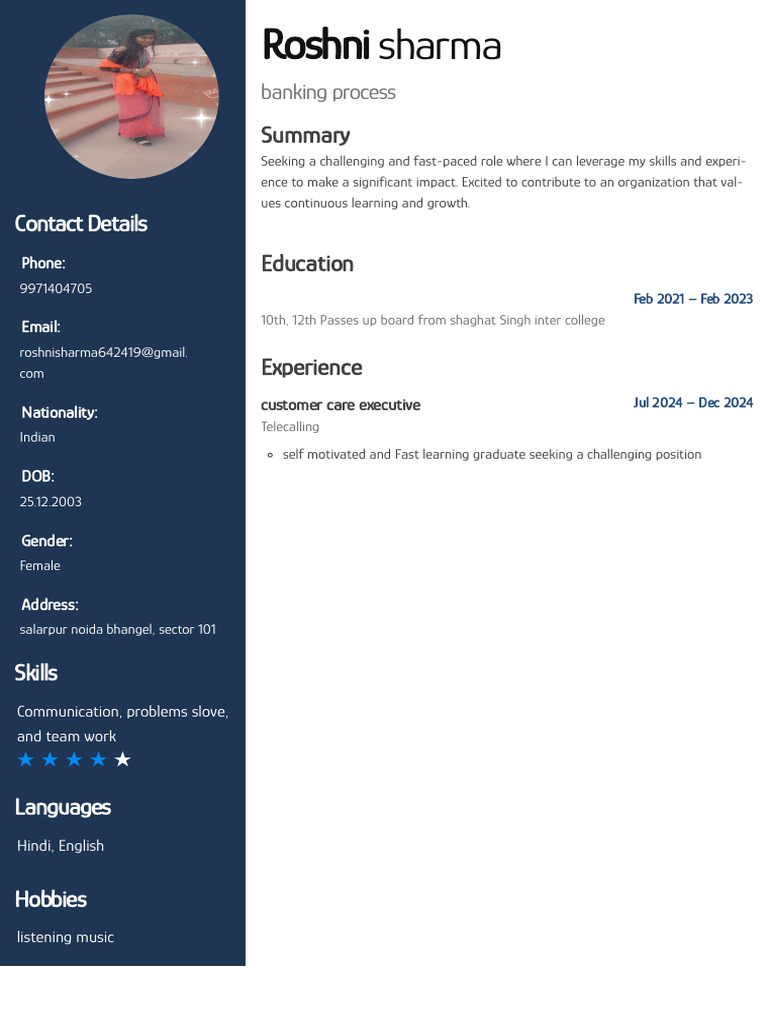 Roshni - Resume - 411 | PDF