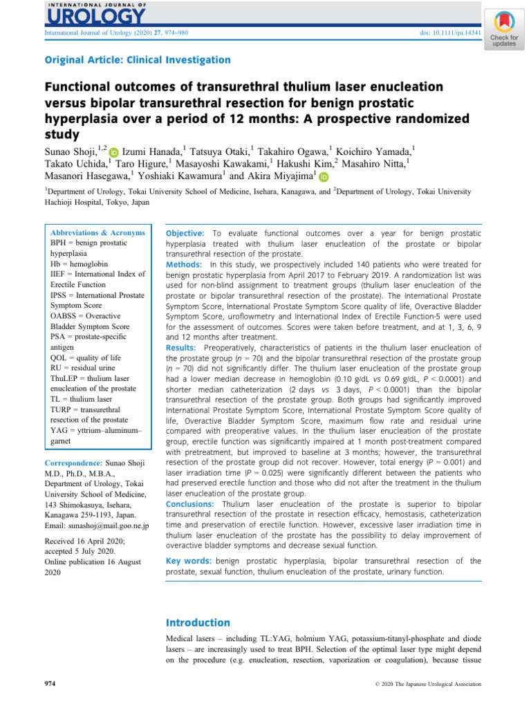 Thulium Laser vs. Bipolar TURP for BPH | PDF | Prostate | Urology