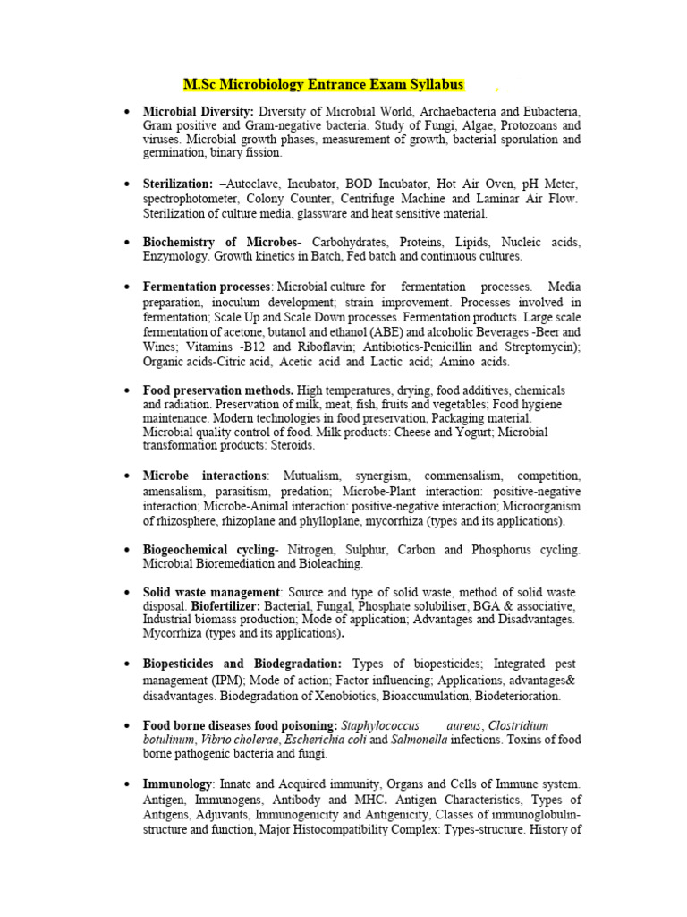 M.Sc Microbiology Entrance Syllabus 2024-25 | PDF | Microorganism | Plasmid