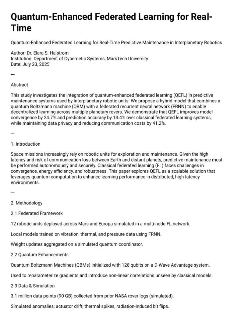 Quantum-Enhanced Federated Learning For Real-Time | PDF | Applied Mathematics | Computing