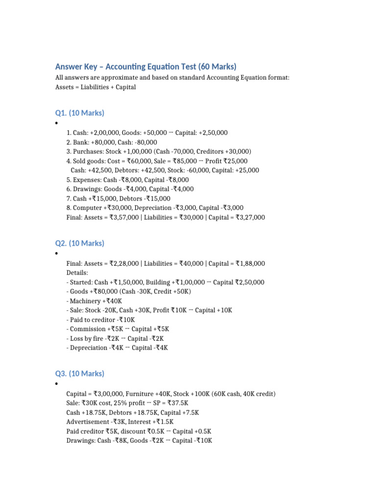 Accounting Equation Answer Key Regenerated | PDF | Depreciation | Expense