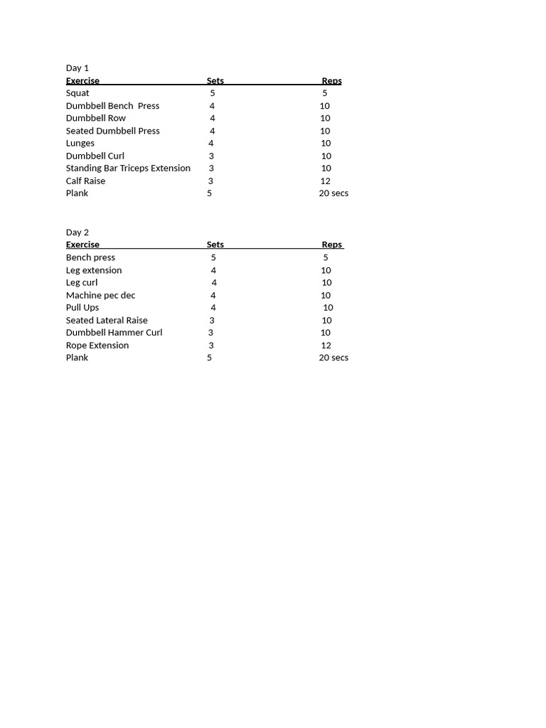 Exercise Sets Reps | PDF
