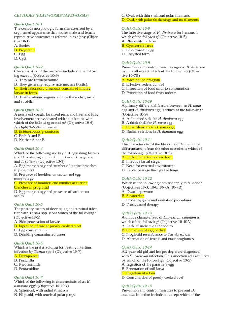CESTODES and TREMATODES | PDF | Medical Specialties | Microbiology