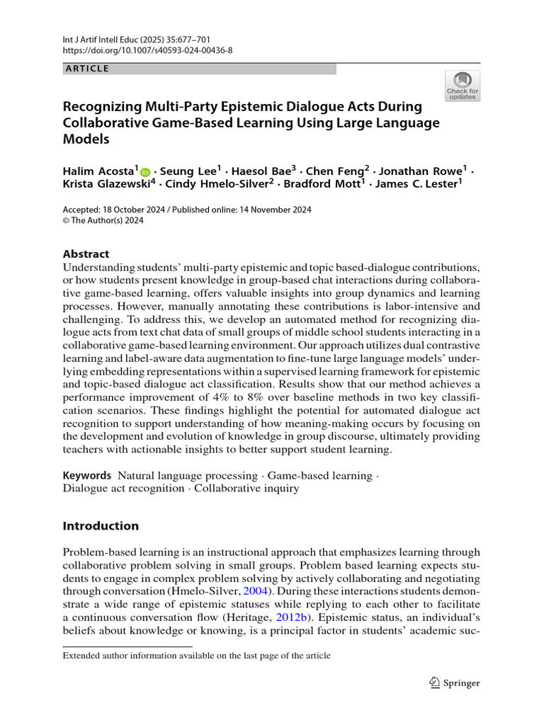 Recognizing Multi-Party Epistemic Dialogue Acts During Collaborative Game-Based Learning Using ...