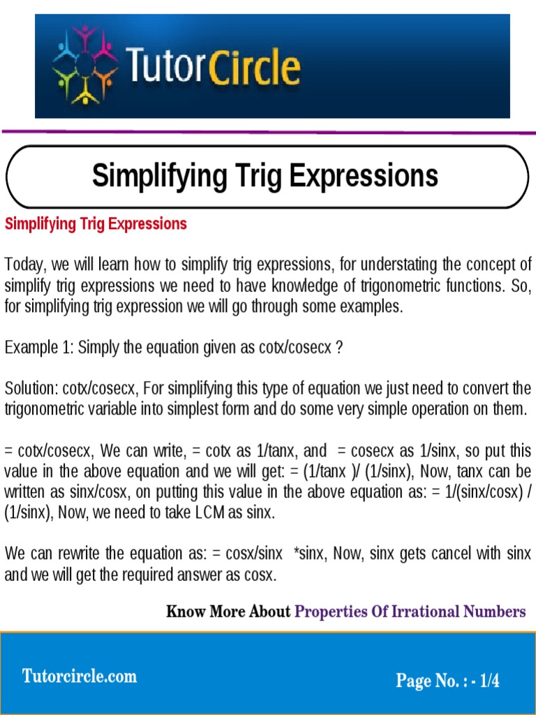 Simplifying Trig Expressions | PDF