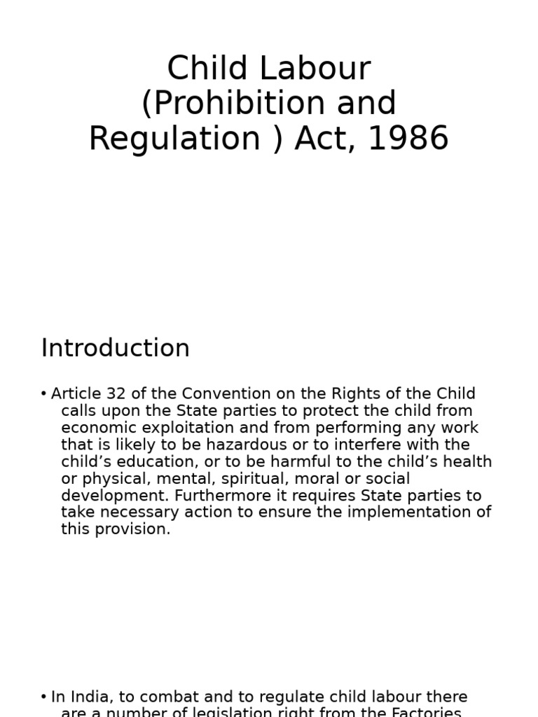 Child Labour (Prohibition and Regulation) Act | PDF | Child Labour ...