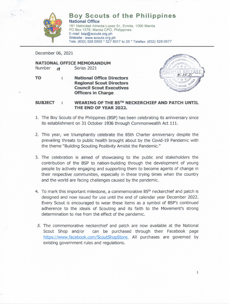 UPLOAD BSP-N.O.-Memorandum-No.-81-s.-2021 - Wearing-of-the-85th ...