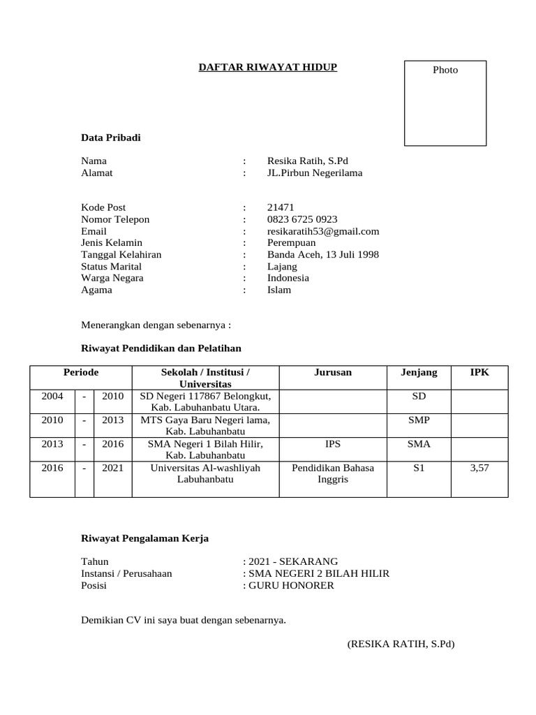 Daftar Riwayat Hidup (CV) | PDF